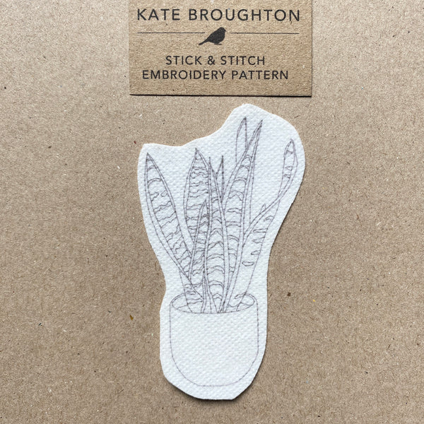 Snake plant 'stick and stitch' embroidery design – katebroughton